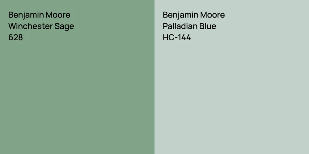 Benjamin Moore Winchester Sage vs. Benjamin Moore Palladian Blue comparison