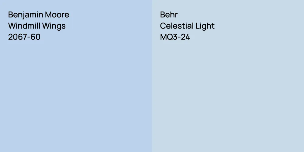 Benjamin Moore Windmill Wings vs. Behr Celestial Light comparison