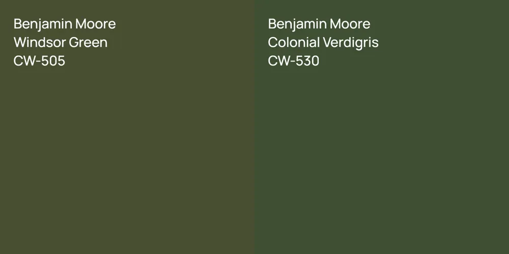 Benjamin Moore Windsor Green vs. Benjamin Moore Colonial Verdigris ...