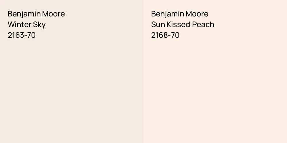 Benjamin Moore Winter Sky vs. Benjamin Moore Sun Kissed Peach comparison