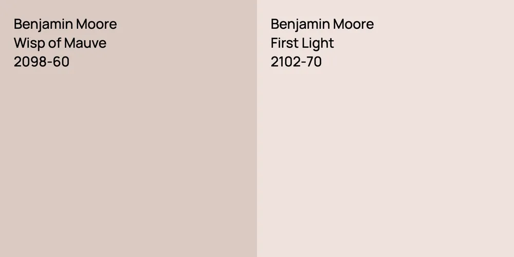 Benjamin Moore Wisp of Mauve vs. Benjamin Moore First Light comparison