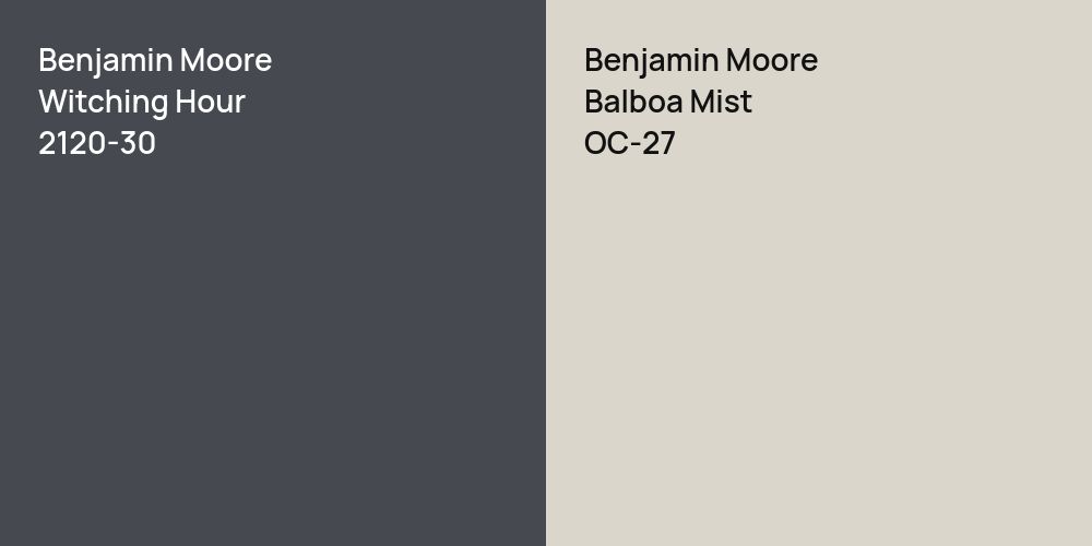 Benjamin Moore Witching Hour vs. Benjamin Moore Balboa Mist comparison