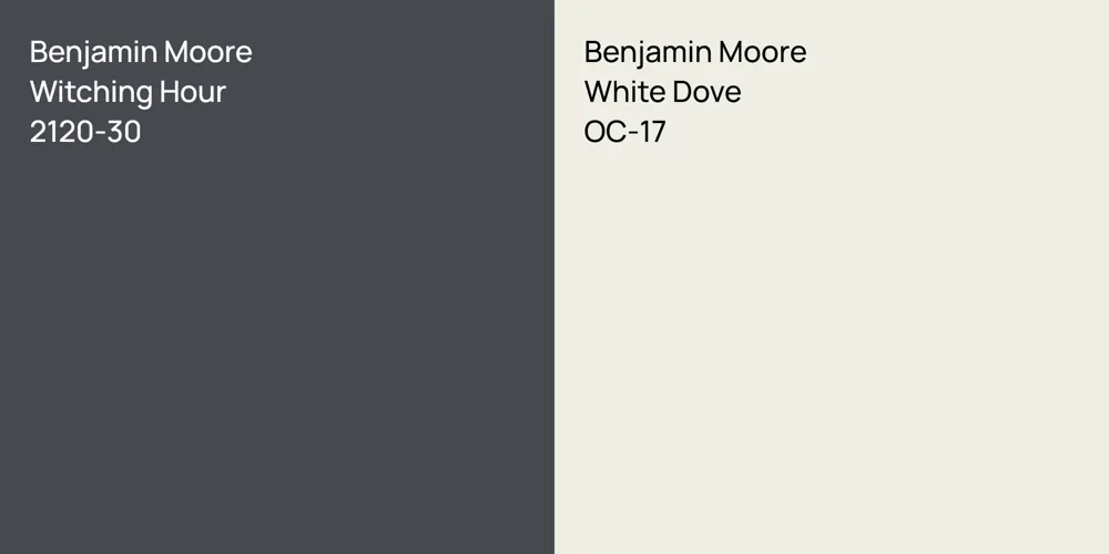 Benjamin Moore Witching Hour vs. Benjamin Moore White Dove comparison