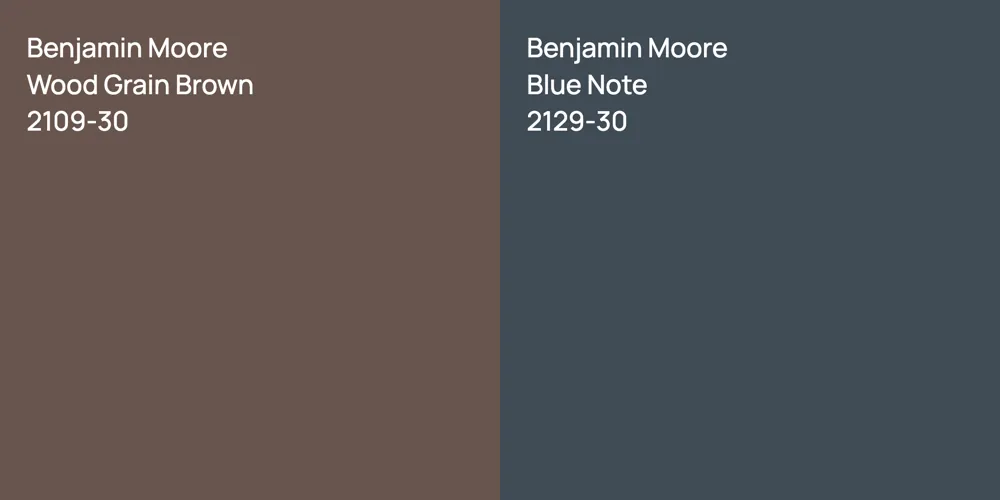 Benjamin Moore Wood Grain Brown vs. Benjamin Moore Blue Note comparison