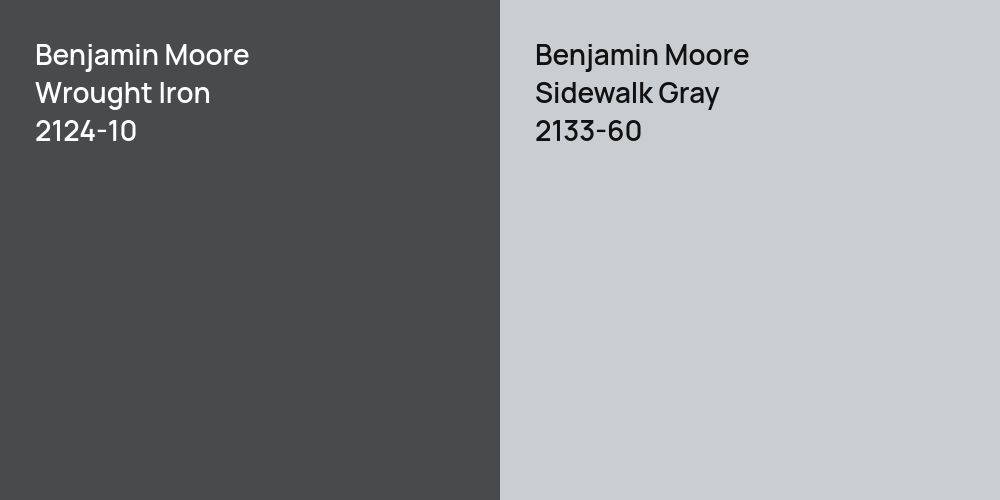 Benjamin Moore Wrought Iron vs. Benjamin Moore Sidewalk Gray comparison