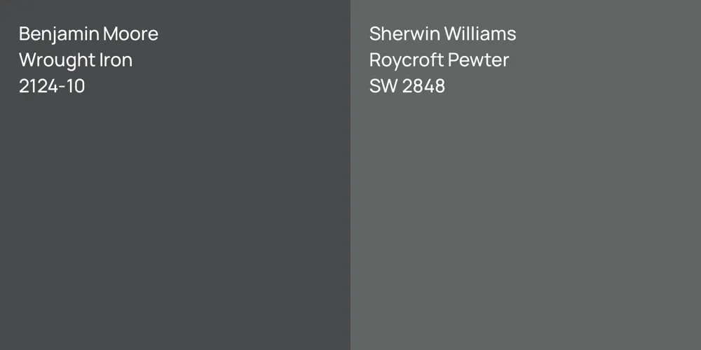 Benjamin Moore Wrought Iron vs. Sherwin Williams Roycroft Pewter comparison