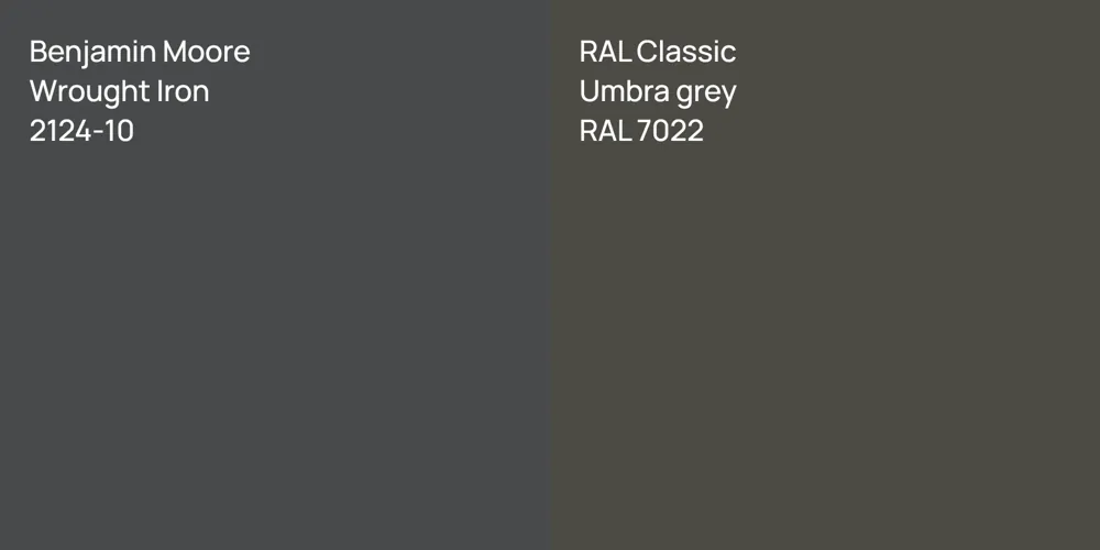 Benjamin Moore Wrought Iron vs. RAL Classic Umbra grey comparison