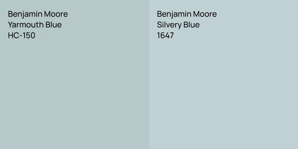Benjamin Moore Yarmouth Blue vs. Benjamin Moore Silvery Blue comparison