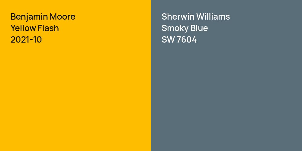 Benjamin Moore Yellow Flash vs. Sherwin Williams Smoky Blue comparison