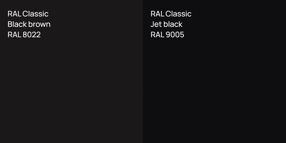 RAL Classic Black brown vs. RAL Classic Jet black comparison