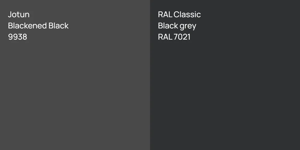 Jotun Blackened Black vs. RAL Classic Black grey comparison