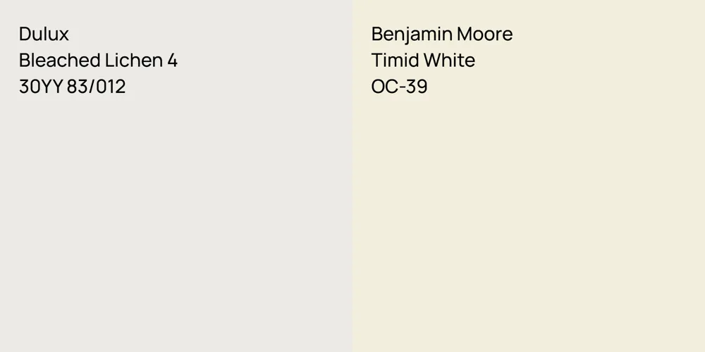 Dulux Bleached Lichen 4 vs. Benjamin Moore Timid White comparison