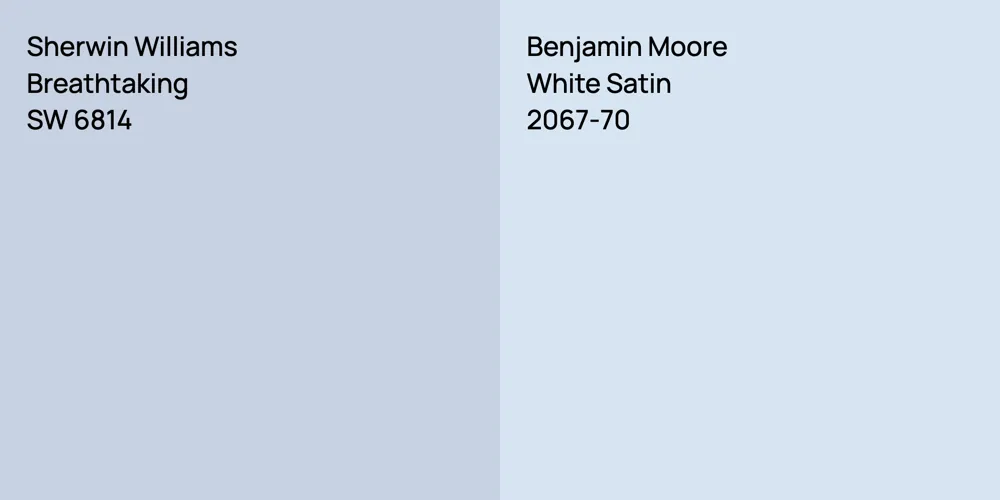 Sherwin Williams Breathtaking vs. Benjamin Moore White Satin comparison