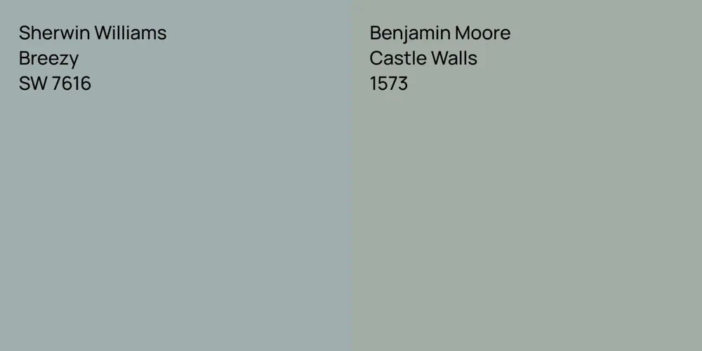 Sherwin Williams Breezy vs. Benjamin Moore Castle Walls comparison