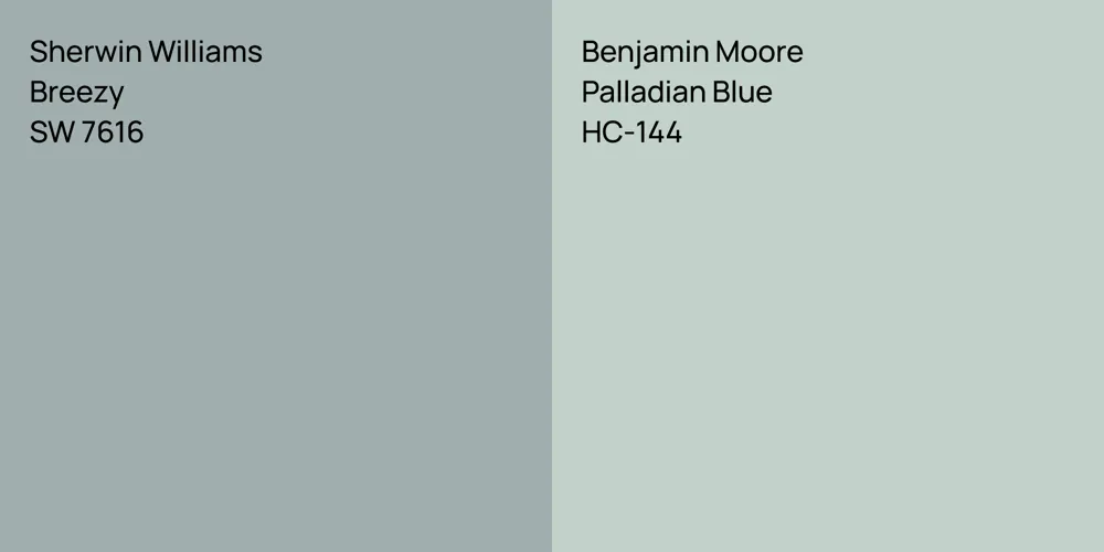 Sherwin Williams Breezy vs. Benjamin Moore Palladian Blue comparison