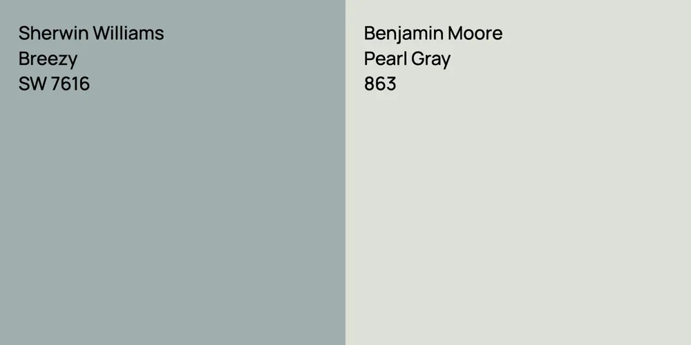 Sherwin Williams Breezy vs. Benjamin Moore Pearl Gray comparison