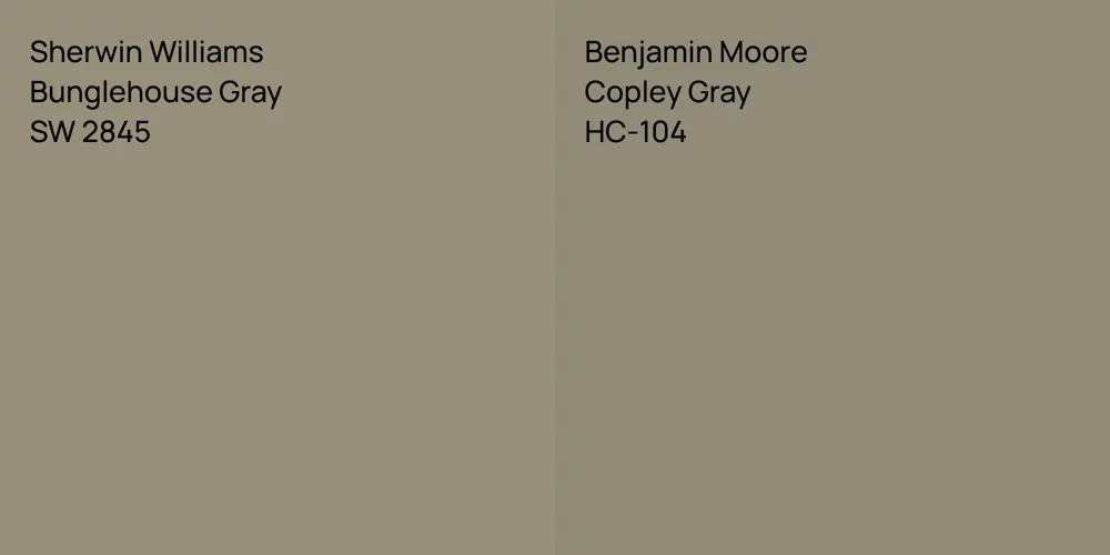 Sherwin Williams Bunglehouse Gray vs. Benjamin Moore Copley Gray comparison