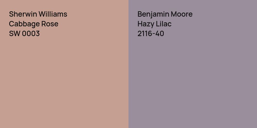 Sherwin Williams Cabbage Rose vs. Benjamin Moore Hazy Lilac comparison