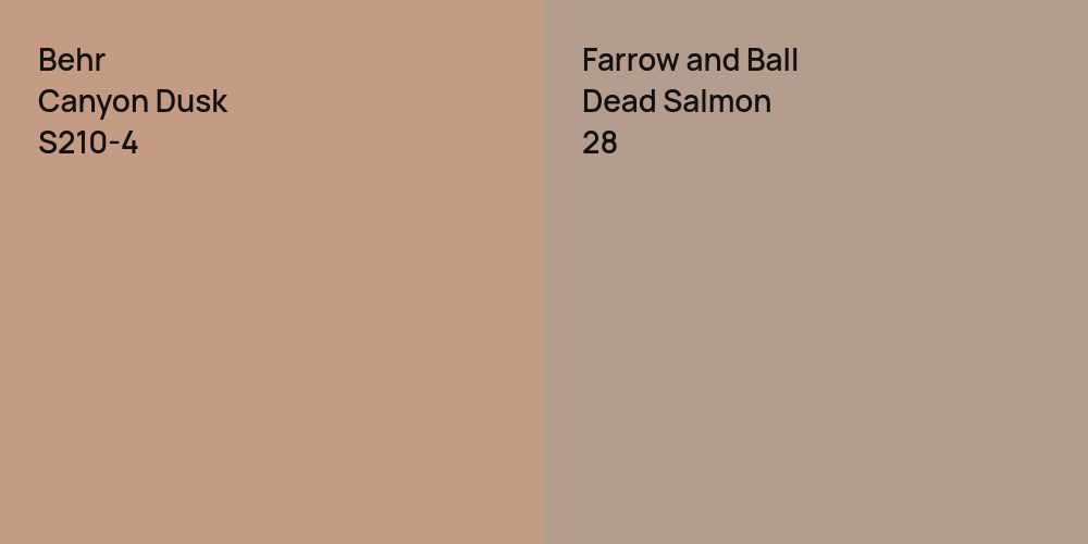 Behr Canyon Dusk vs. Farrow and Ball Dead Salmon comparison