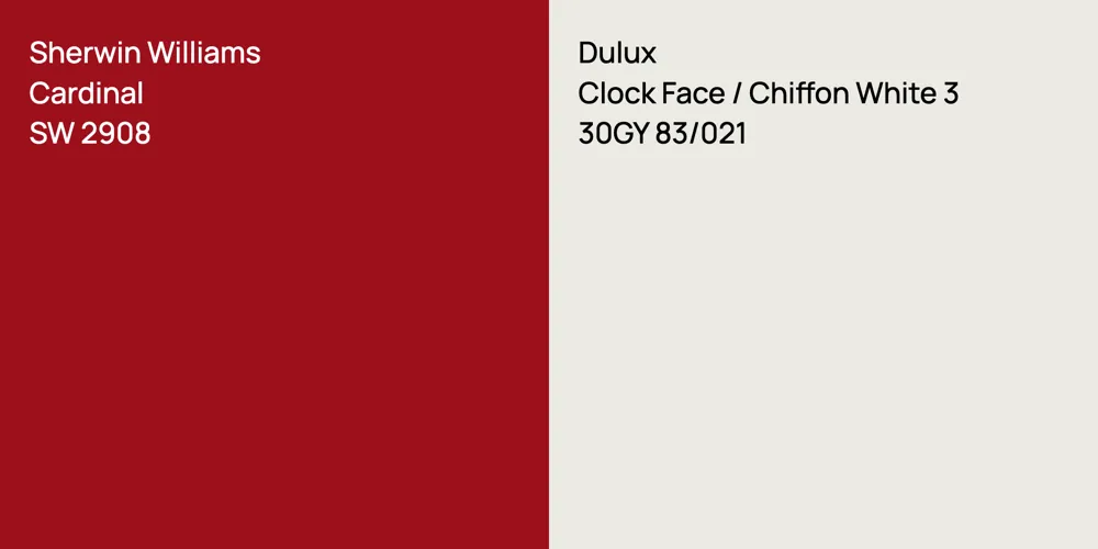 Sherwin Williams Cardinal vs. Dulux Clock Face comparison