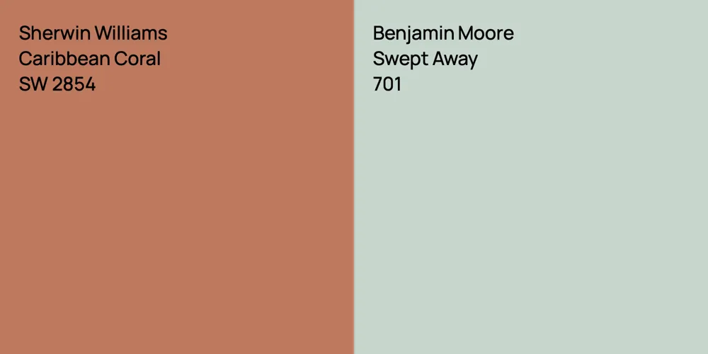 Sherwin Williams Caribbean Coral vs. Benjamin Moore Swept Away comparison
