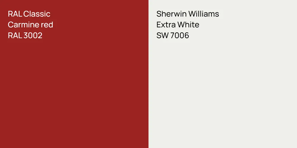 RAL Classic Carmine red vs. Sherwin Williams Extra White comparison