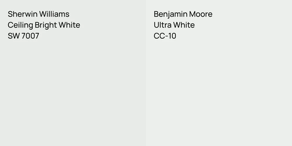 Sherwin Williams Ceiling Bright White vs. Benjamin Moore Ultra White comparison