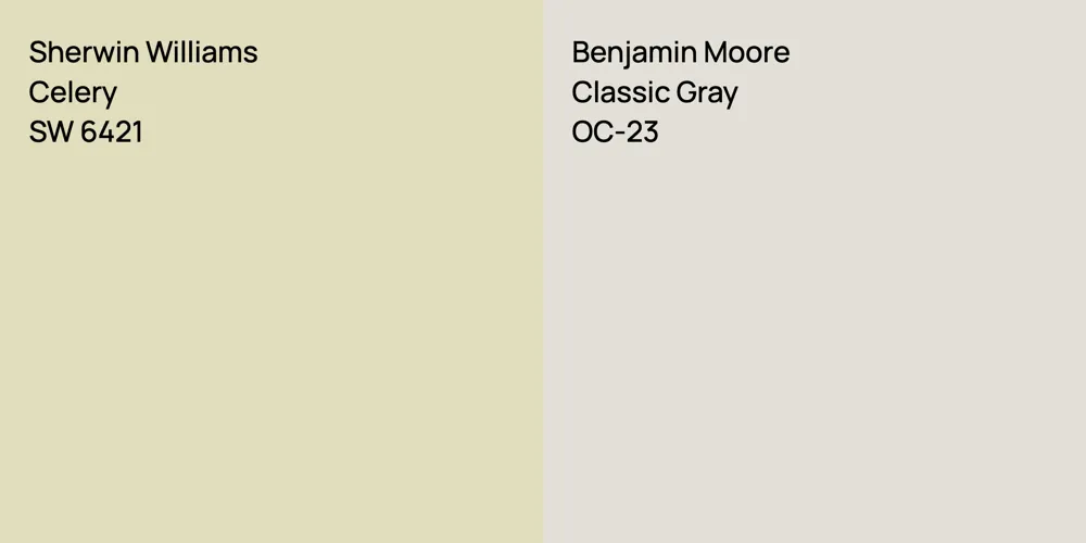 Sherwin Williams Celery vs. Benjamin Moore Classic Gray comparison