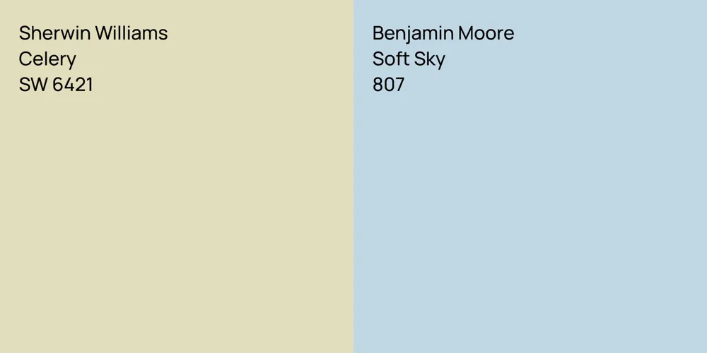 Sherwin Williams Celery vs. Benjamin Moore Soft Sky comparison