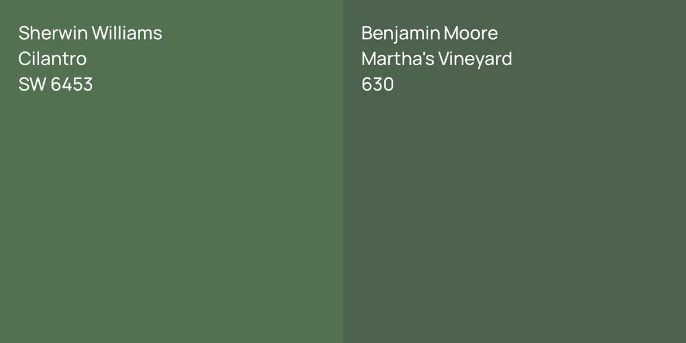 Sherwin Williams Cilantro vs. Benjamin Moore Martha's Vineyard comparison