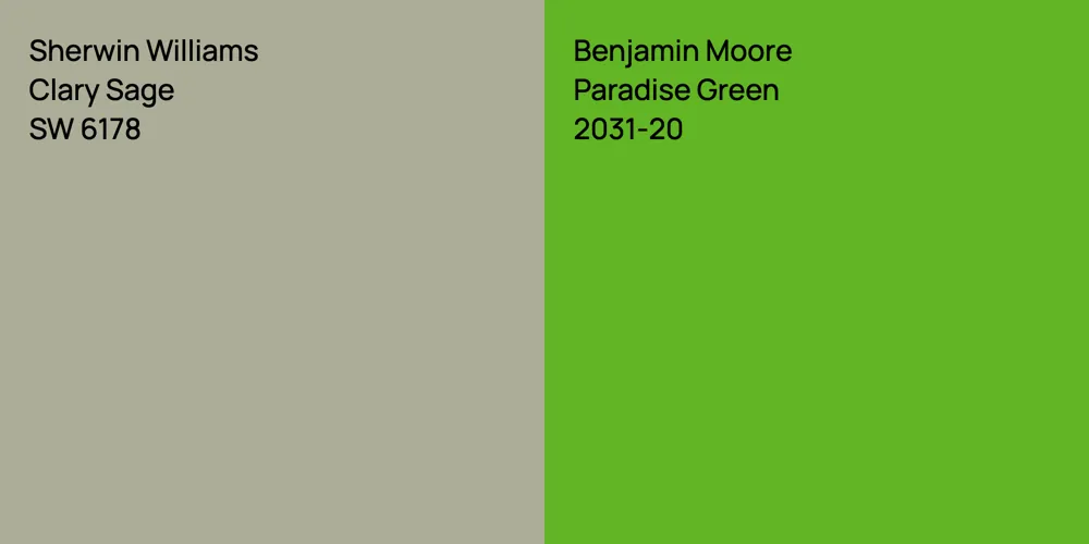 Sherwin Williams Clary Sage vs. Benjamin Moore Paradise Green comparison