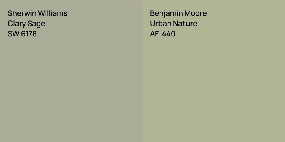 Sherwin Williams Clary Sage vs. Benjamin Moore Urban Nature comparison