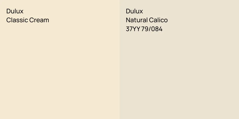 Dulux Classic Cream vs. Dulux Natural Calico comparison