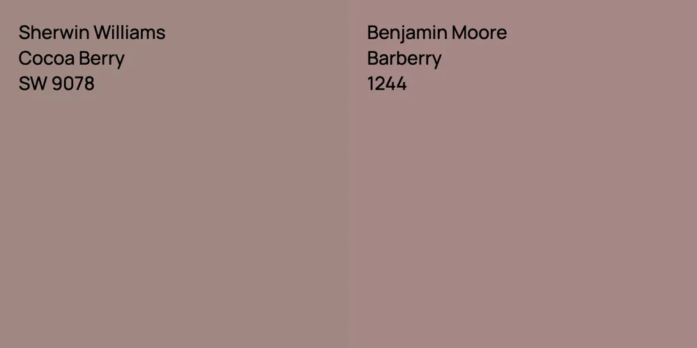 Sherwin Williams Cocoa Berry vs. Benjamin Moore Barberry comparison