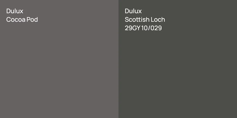 Dulux Cocoa Pod vs. Dulux Scottish Loch comparison