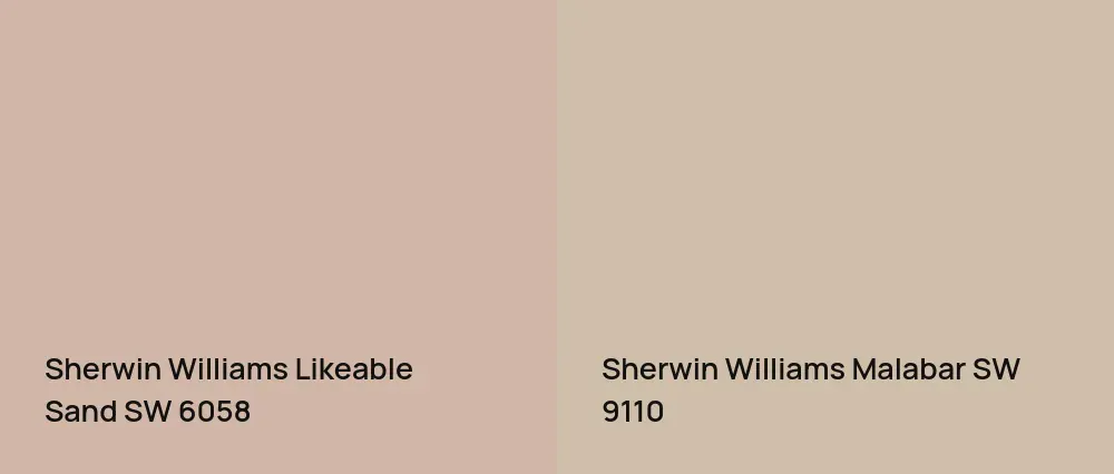 Sherwin Williams Likeable Sand SW 6058 vs Sherwin Williams Malabar SW 9110
