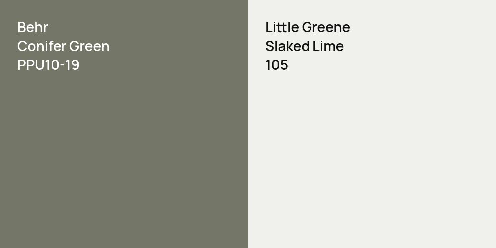 Behr Conifer Green vs. Little Greene Slaked Lime comparison