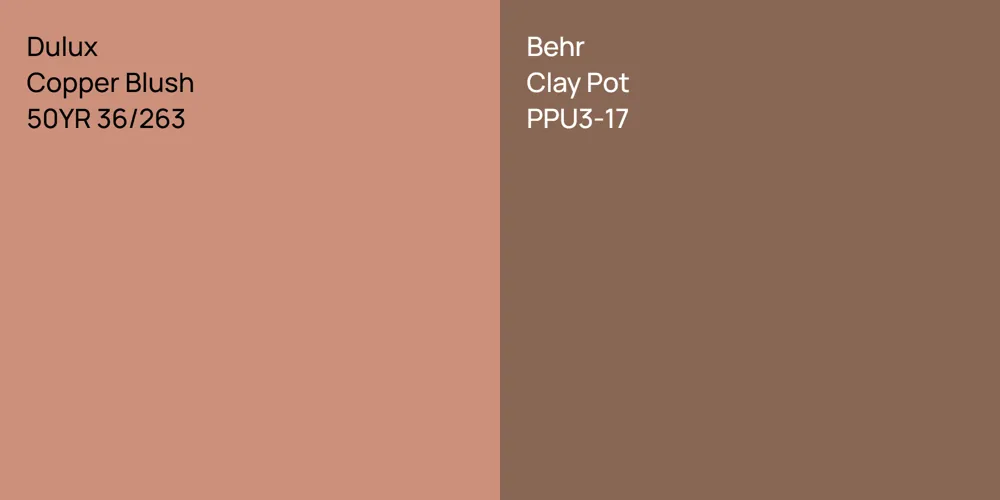 Dulux Copper Blush vs. Behr Clay Pot comparison