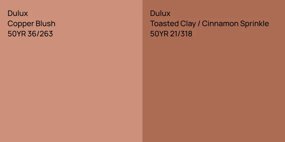 Dulux Copper Blush vs. Dulux Toasted Clay comparison