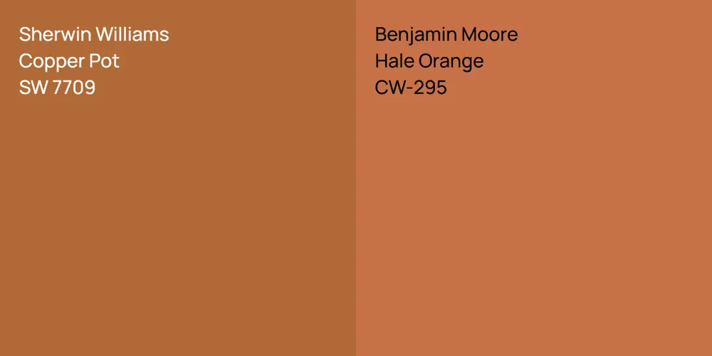 Sherwin Williams Copper Pot vs. Benjamin Moore Hale Orange comparison
