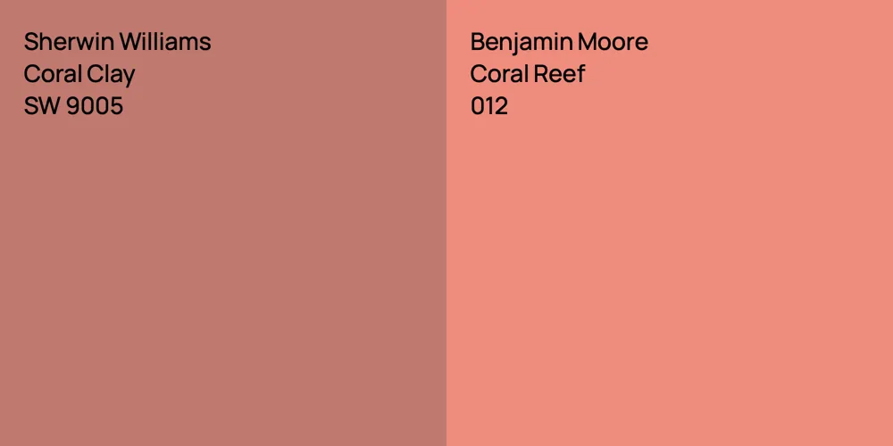 Sherwin Williams Coral Clay vs. Benjamin Moore Coral Reef comparison