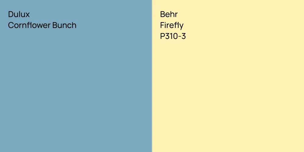 Dulux Cornflower Bunch vs. Behr Firefly comparison