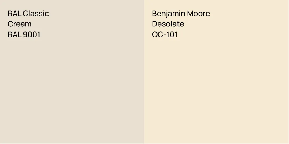 RAL Classic Cream vs. Benjamin Moore Desolate comparison