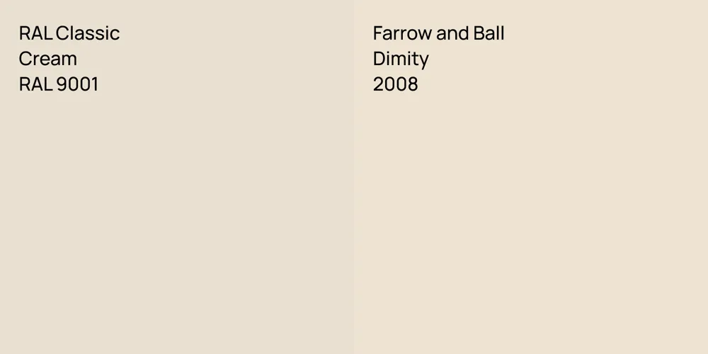 RAL Classic Cream vs. Farrow and Ball Dimity comparison