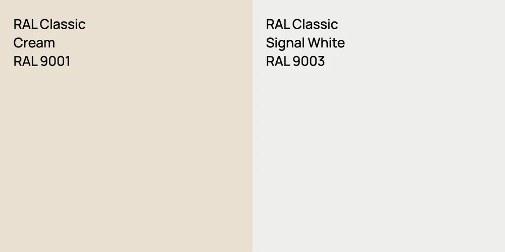 RAL Classic Cream vs. RAL Classic Signal White comparison