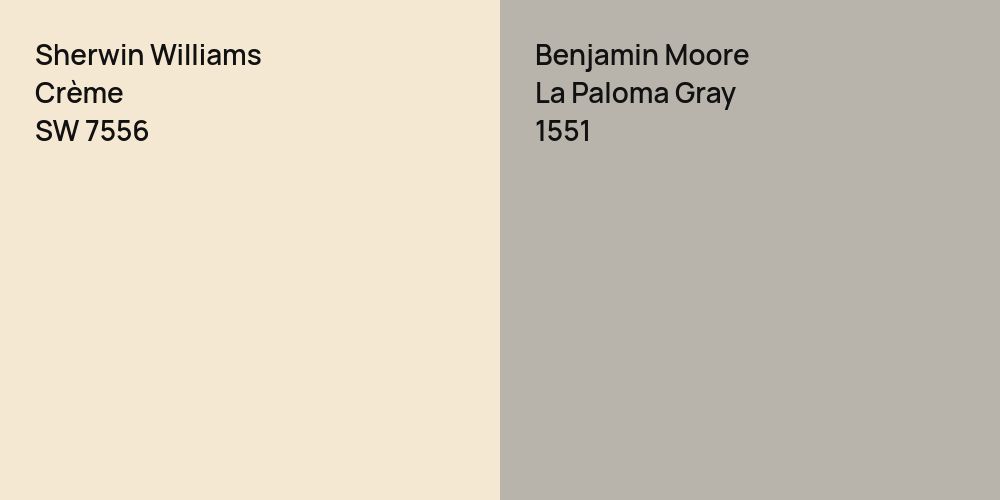 Sherwin Williams Crème vs. Benjamin Moore La Paloma Gray comparison