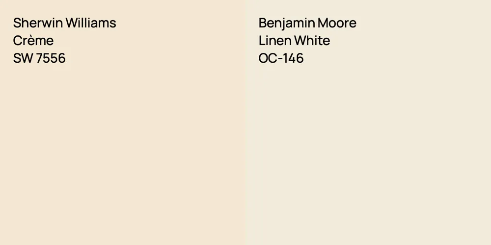 Sherwin Williams Crème vs. Benjamin Moore Linen White comparison