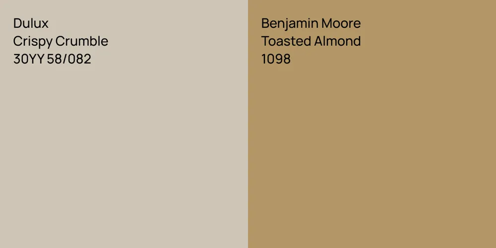Dulux Crispy Crumble vs. Benjamin Moore Toasted Almond comparison