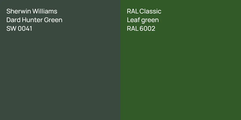 Sherwin Williams Dard Hunter Green vs. RAL Classic Leaf green comparison