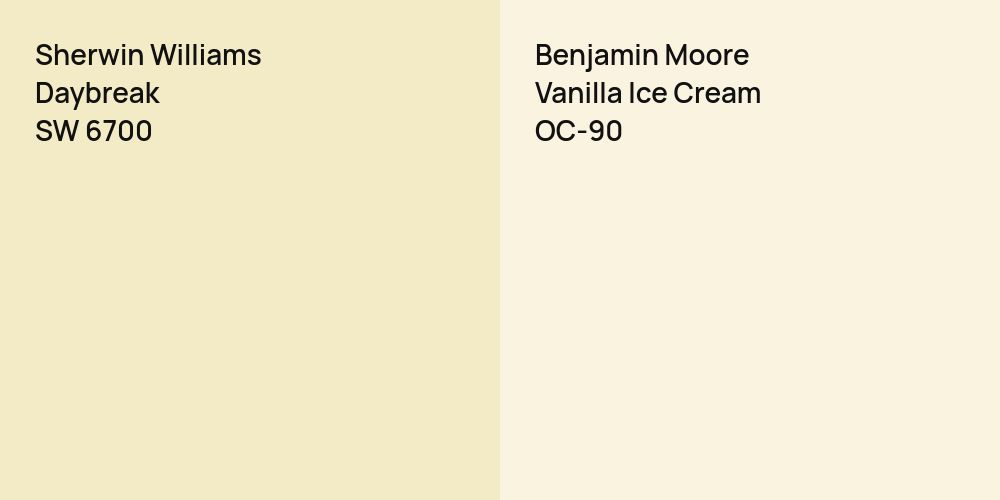 Sherwin Williams Daybreak vs. Benjamin Moore Vanilla Ice Cream comparison